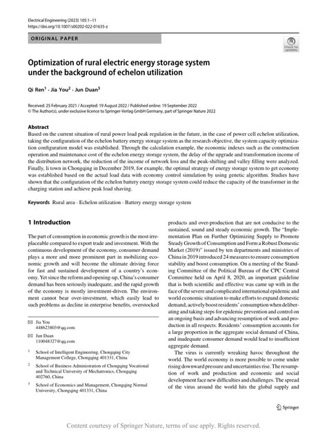Optimization Of Rural Electric Energy Storage System Under The