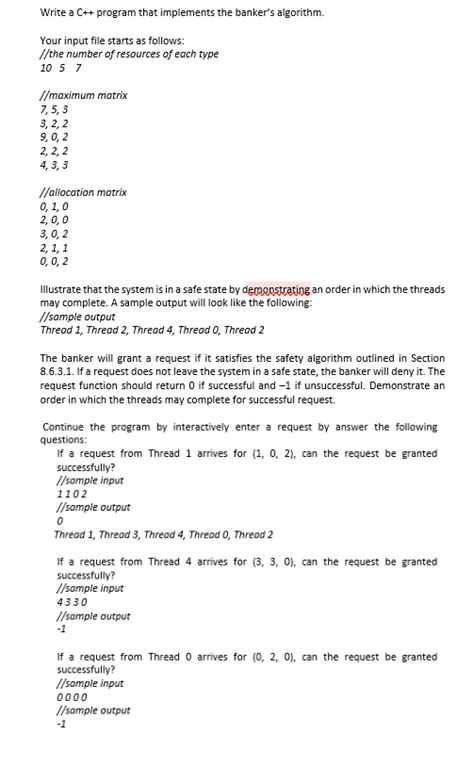 Solved Write A C Program That Implements The Bankers