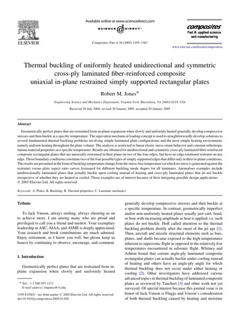 Thermal Buckling Of Uniformly Heated Unidirectional And Symmetric Cross
