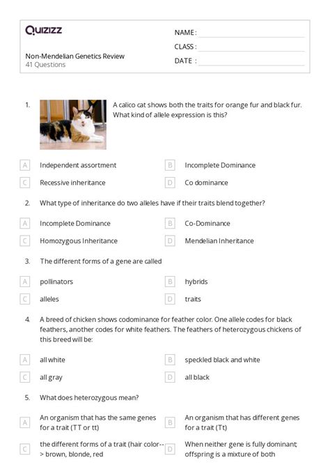 50 non mendelian inheritance worksheets for 10th class on quizizz