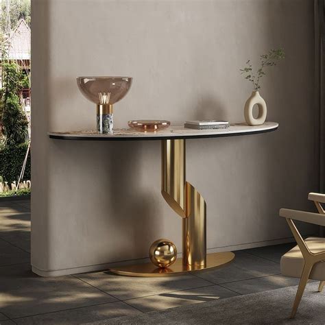 Modern Entry Console Table Sintered Stone Tabletop End Table With