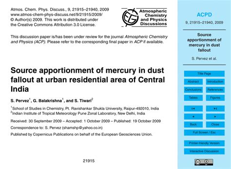Pdf Source Apportionment Of Mercury In Dust Fallout At Urban Residential Area Of Central India