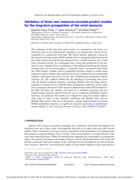 Pdf Validation Of Three New Measure Correlate Predict Models For The