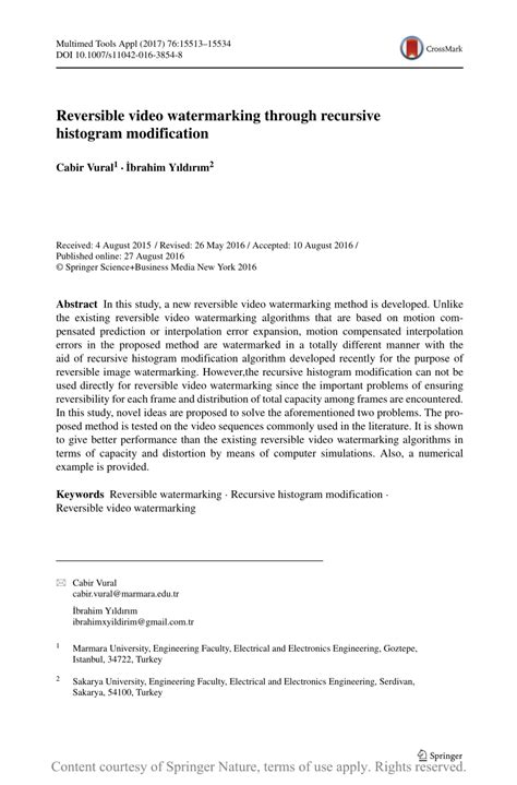 Reversible Video Watermarking Through Recursive Histogram Modification Request Pdf