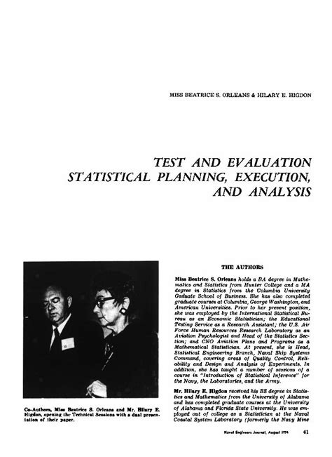 Pdf Test And Evaluation Statistical Planning Execution And Analysis