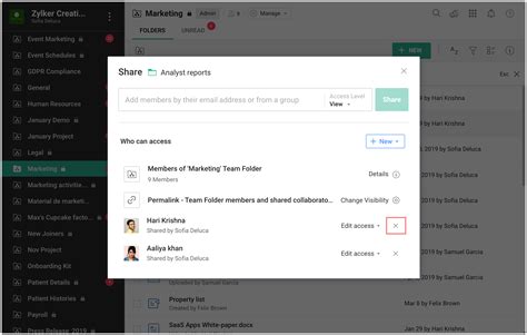 share files and folders internally from a team folder