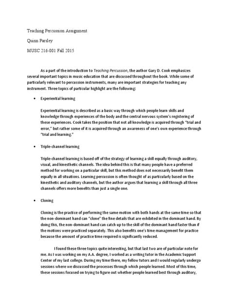 Teaching Percussion Assignment Pdf Learning Behavior Modification
