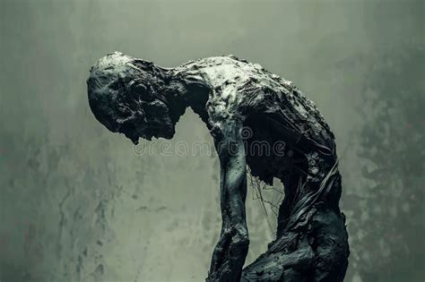 Surreal Sculpture Of Human Figure In A Contemplative Pose With Abstract