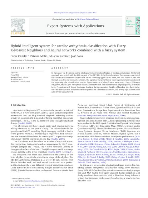 pdf hybrid intelligent system for cardiac arrhythmia classification
