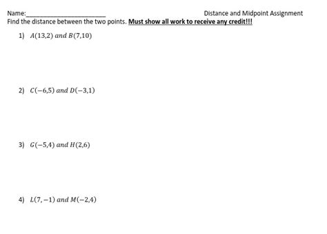 Name Distance And Midpoint Assignment Studyx