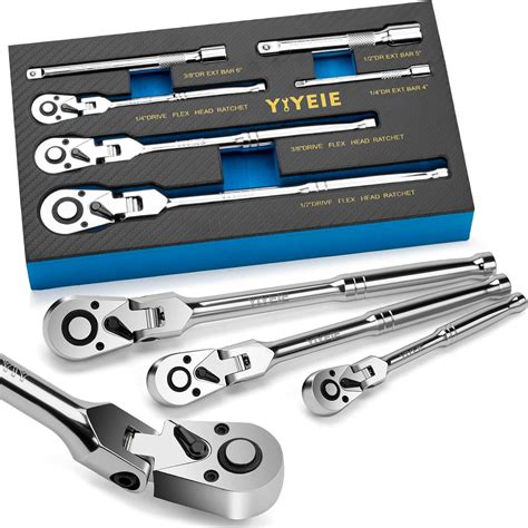 Yiyeie 6 Piece Flex Head Ratchet Set 1 4 3 8 1 2 Drive Swivel Head Ratchet Wrench With
