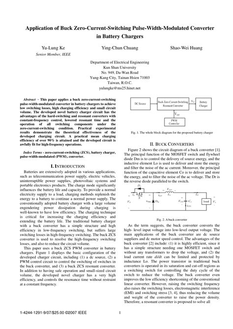 Pdf Application Of Buck Zero Current Switching Pulse Width Modulated Converter In Battery Chargers