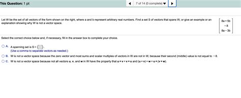 Solved This Question 1 pt 7 of 14 0 complete ſe Let W Chegg com