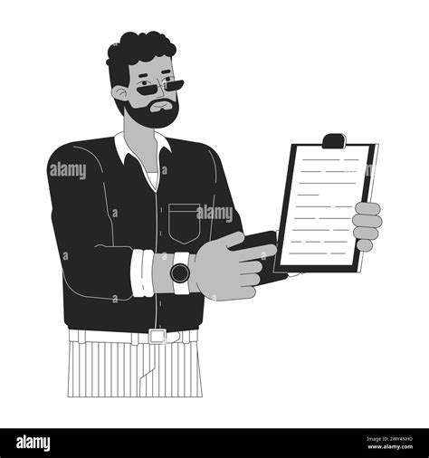Black Man Showing Clipboard Black And White 2d Line Cartoon Character Stock Vector Image And Art