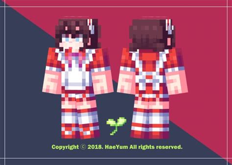 마인크래프트 배포스킨 여자 남색and빨강색 메이드복 배포스킨 네이버 블로그