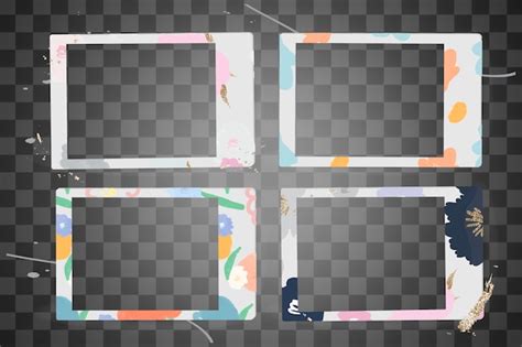 Premium Psd Png Flower Decorated Instant Camera Frame Set