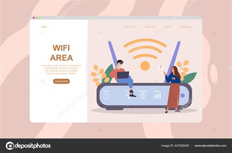 Male And Female Characters Are Using Wifi Next To Wifi Router Stock Vector By Mentalmind