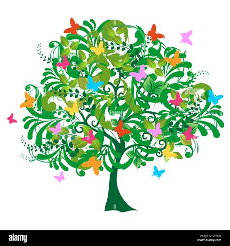 Isolated Abstract Spring Time Tree Composition With Flowers Vector File Layered For Easy