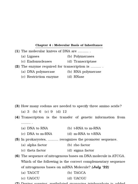 Molecular Basis Of Inheritance Pdf Operon Dna