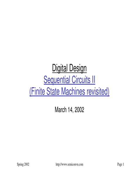 Sequential Circuits Ii Finite State Machines Revisited Digital