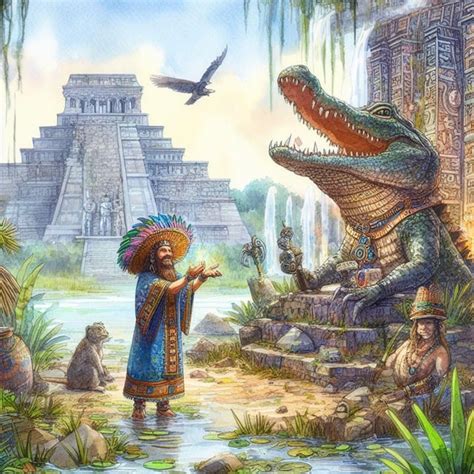Aztec Priest Worshipping An Alligator Goddess R Dalle2