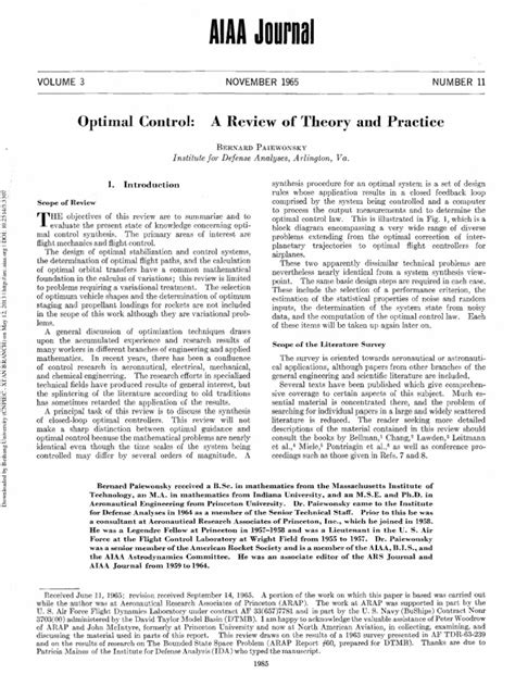 Optimal Control A Review Of Theory And Practice Pdf Mathematical Optimization Calculus Of