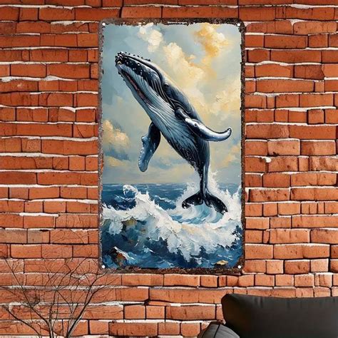 철 고래 뛰어넘는 벽 예술 빈티지 스타일 금속 표지판 바다 테마 장식 플라크 내후성 호일 조각 벽걸이 집 바 Temu