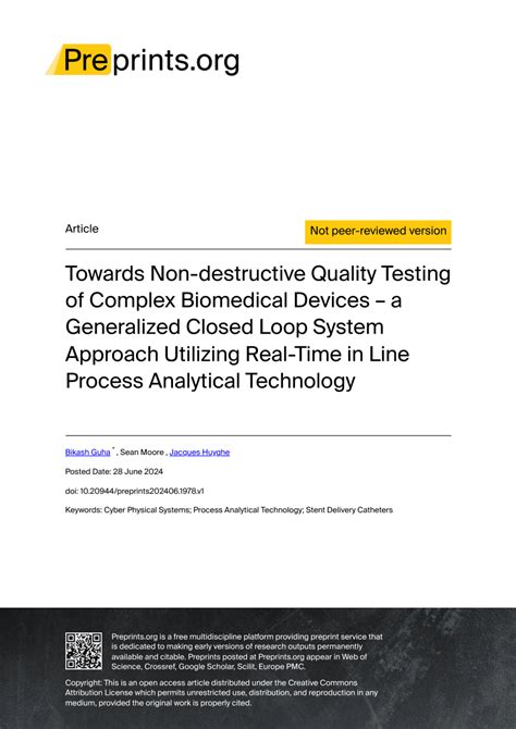 Pdf Towards Non Destructive Quality Testing Of Complex Biomedical Devices A Generalized