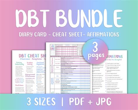 DBT Bundle Diary Card Cheat Sheet Positive Affirmations Etsy