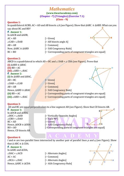 Ncert Solutions For Class 9 Maths Chapter 7 Triangles