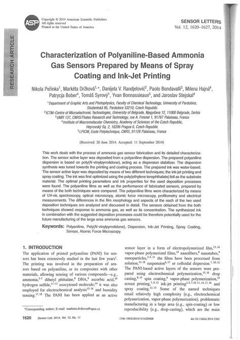 Pdf Characterization Of Polyaniline Based Ammonia Gas Sensors Prepared By Means Of Spray