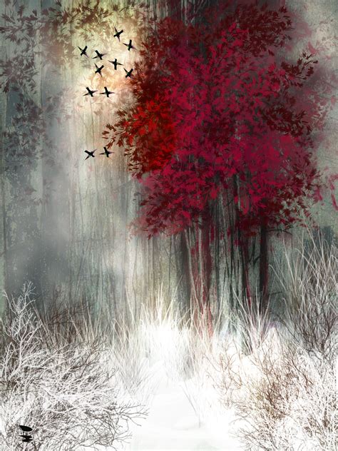 Abstract Tree Painting With Birds