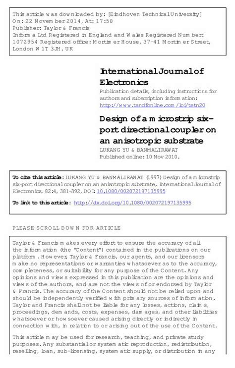 Pdf Design Of A Microstrip Six Port Directional Coupler On An