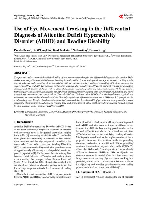 Pdf Use Of Eye Movement Tracking In The Differential Diagnosis Of Attention Deficit