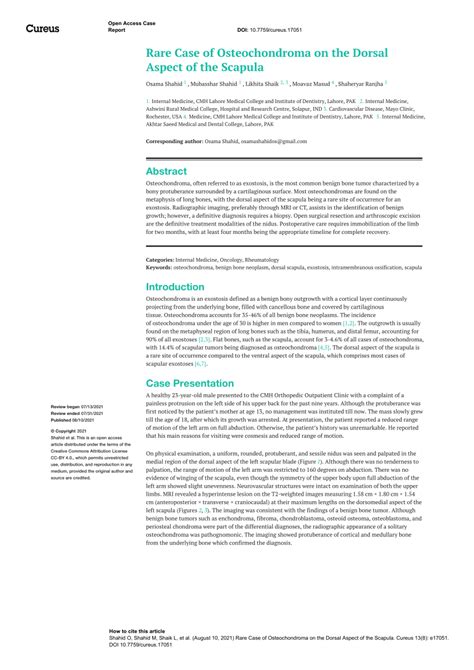 Pdf Rare Case Of Osteochondroma On The Dorsal Aspect Of The Scapula
