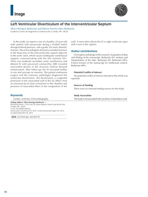 Pdf Left Ventricular Diverticulum Of The Interventricular Septum