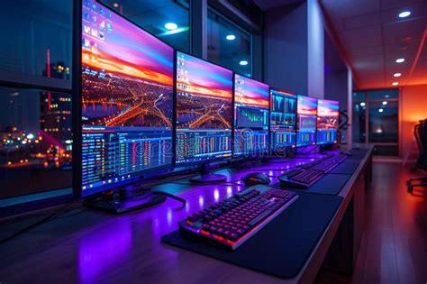 Futuristic Control Room Overlooking City Stock Image Image Of Blue