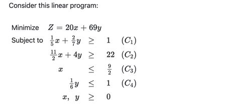 solved consider this linear program ﻿minimize z 20x 69y
