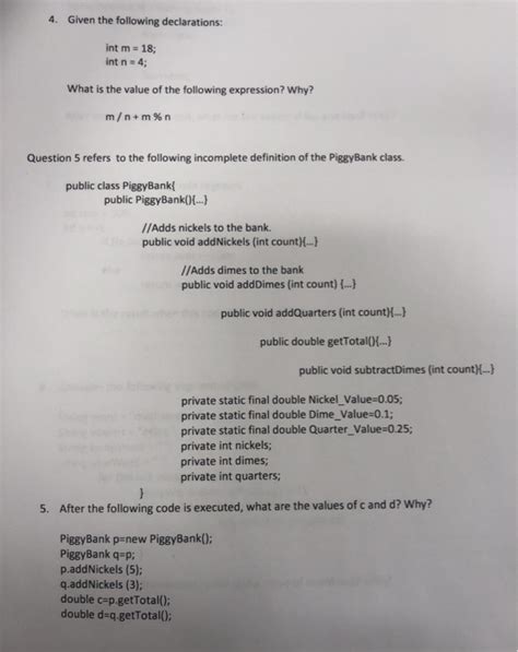 Solved 4 Given The Following Declarations Int M 18 Int N