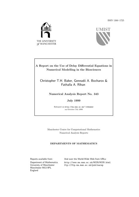 Pdf A Report On The Use Of Delay Differential Equations In Numerical