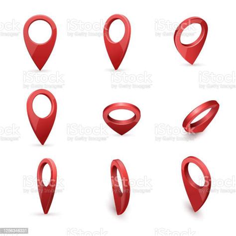 glossy red realistic modern map pointers vector set in various angles