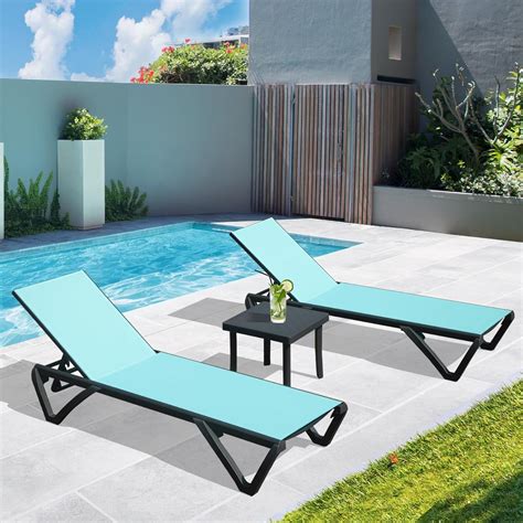Domi Patio Lounge Chairs Set Of 3 Aluminum Pool Chaise