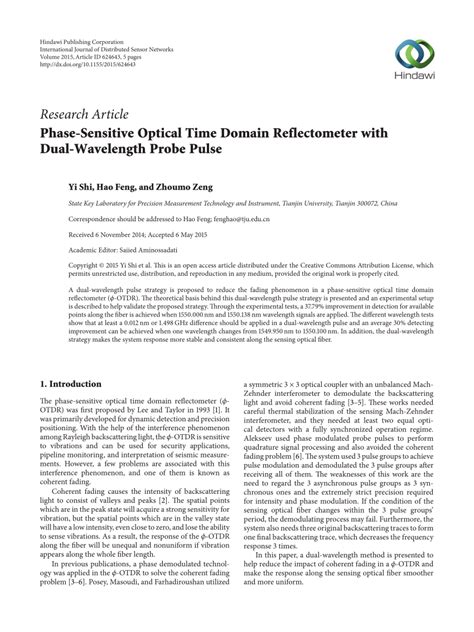 Pdf Phase Sensitive Optical Time Domain Reflectometer With Dual Wavelength Probe Pulse