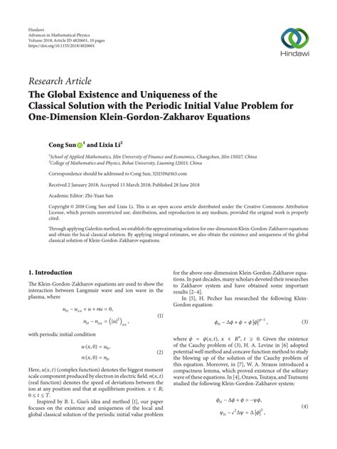 Pdf The Global Existence And Uniqueness Of The Classical Solution With The Periodic Initial