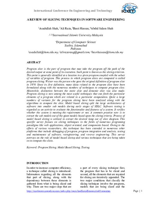 Pdf A Review Of Slicing Techniques In Software Engineering