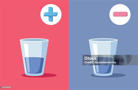 Glass Half Full And Half Empty Illustrating Positive And Negative Thinking Stock Illustration