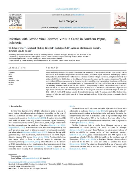 Pdf Infection With Bovine Viral Diarrhea Virus In Cattle In Southern