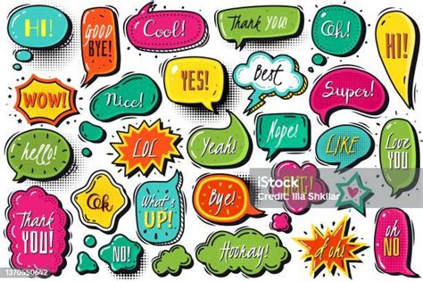 만화 연설 거품 세트 만화 연설 거품 세트 벡터 낙서 그림입니다 낙서 스타일 색깔의 파우와 스냅 싸움 구름 폭발에 대한 스톡 벡터 아트 및 기타 이미지 Istock