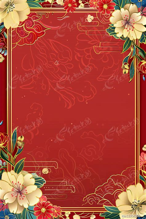 红色新年花朵边框背景素材图ai图下载红动中国