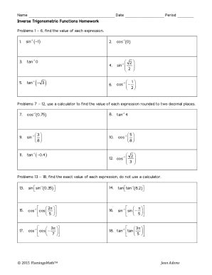 Fillable Online Inverse Trig Functions Worksheet With Answers Fax Email Print PdfFiller